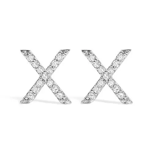 HAUS OF BRILLIANCE 10k Gold 1/10 Cttw Diamond Initial Stud Earring - White Gold | X